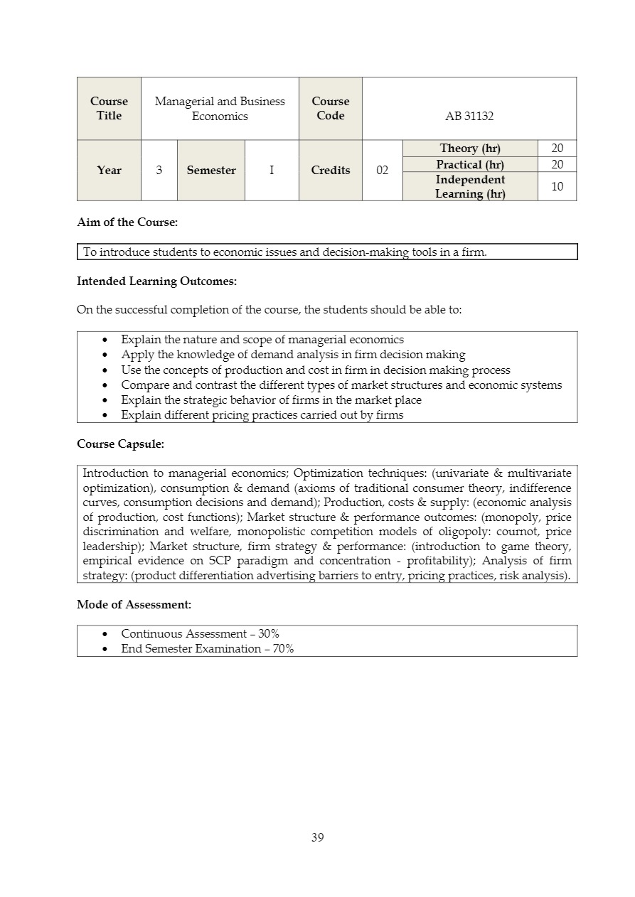 Faculty of Agriculture & Plantation Management –B.Sc. Agriculture ...
