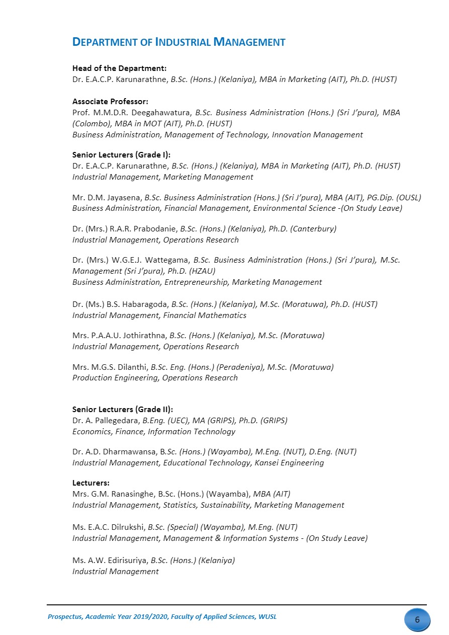 Faculty of Applied Sciences – Wayamba University of Sri Lanka