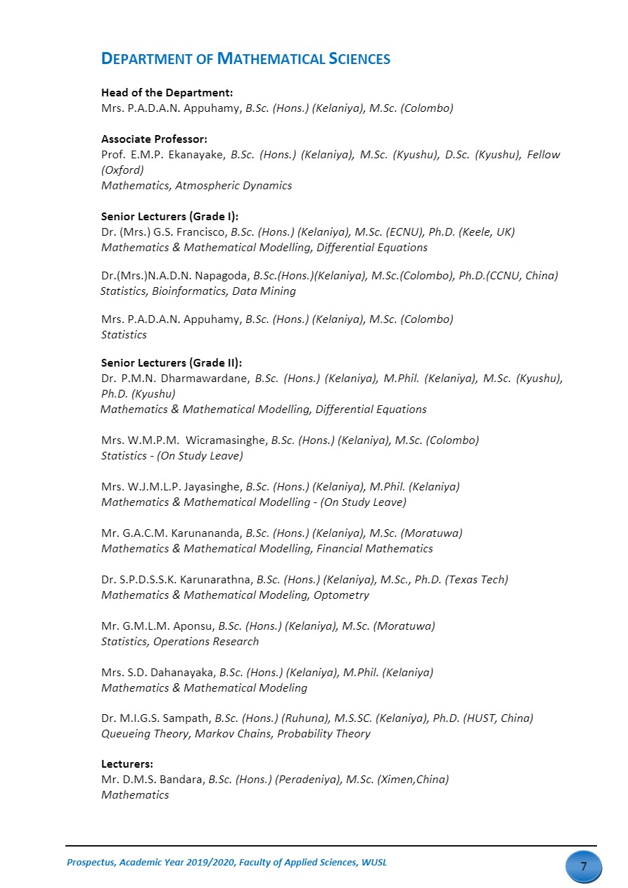 Faculty of Applied Sciences – Wayamba University of Sri Lanka