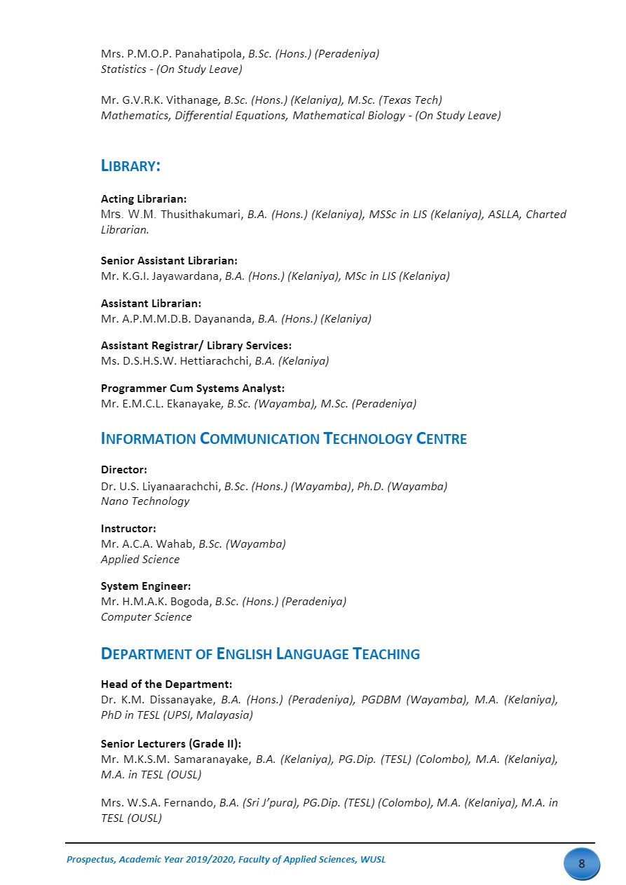 Faculty of Applied Sciences – Wayamba University of Sri Lanka